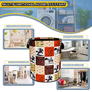 Western Cowboy Laundry Basket Cow Skull Foldable Oxford Cloth Funny Tote Bag Laundry Hamper Clothes Storage Bucket Toy Organizer For Bathroom/Laundry Storage/Bedroom 18.9x16.5 Inch