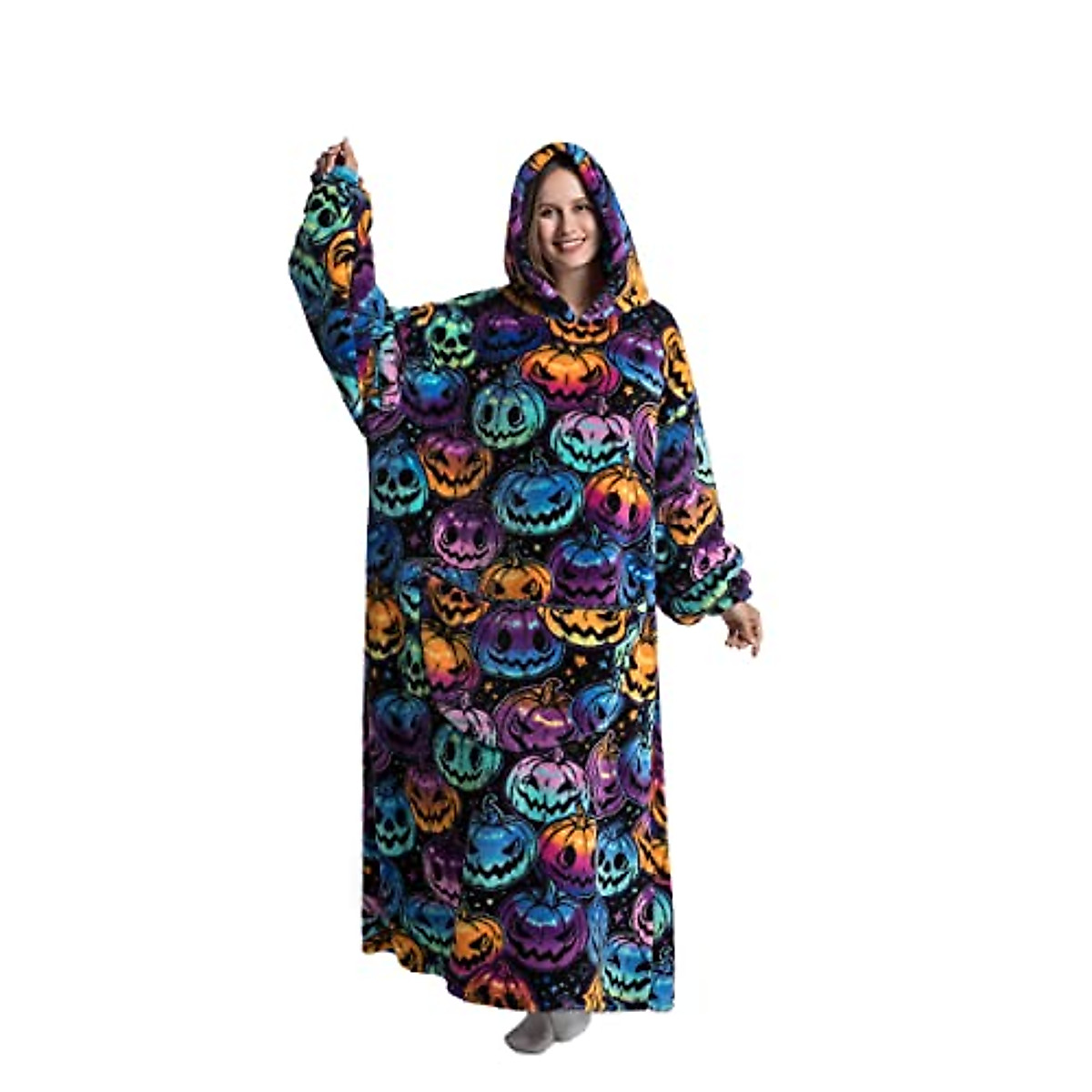 Pterygoid Oversized Blanket Hoodie,Wearable Blanket Adult for Women and Men, Sherpa Fleece Hooded Robe Sweatshirt with Giant Pocket