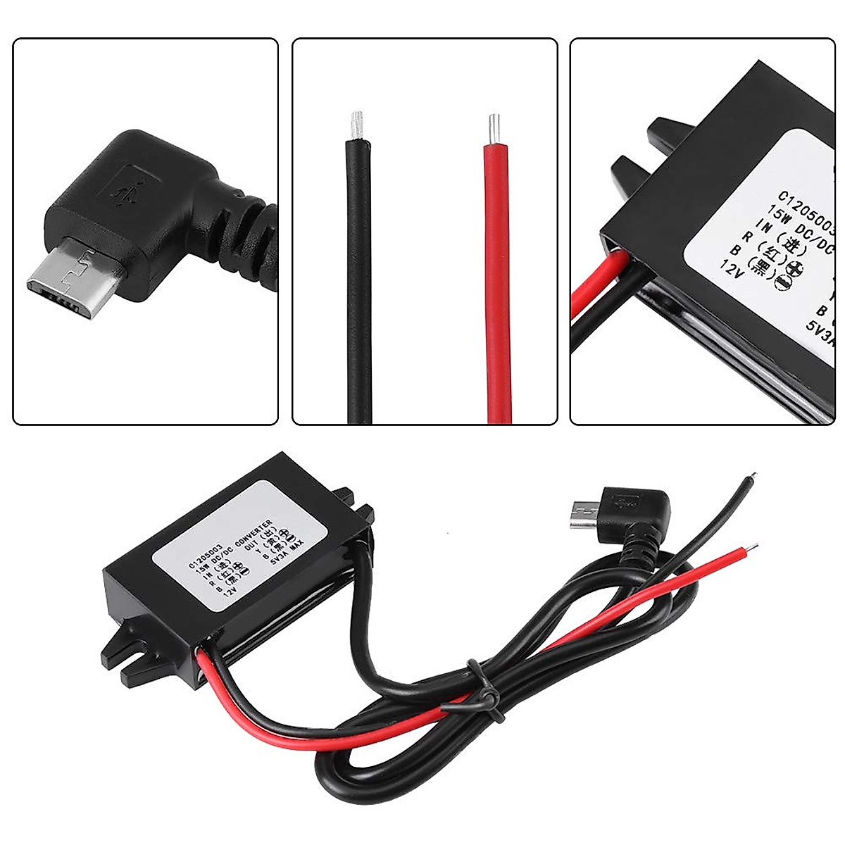 DC-DC 12V to 5V 3A Micro USB Converter Voltage Step Down Regulator Waterproof Power Converters for Car Smartphone