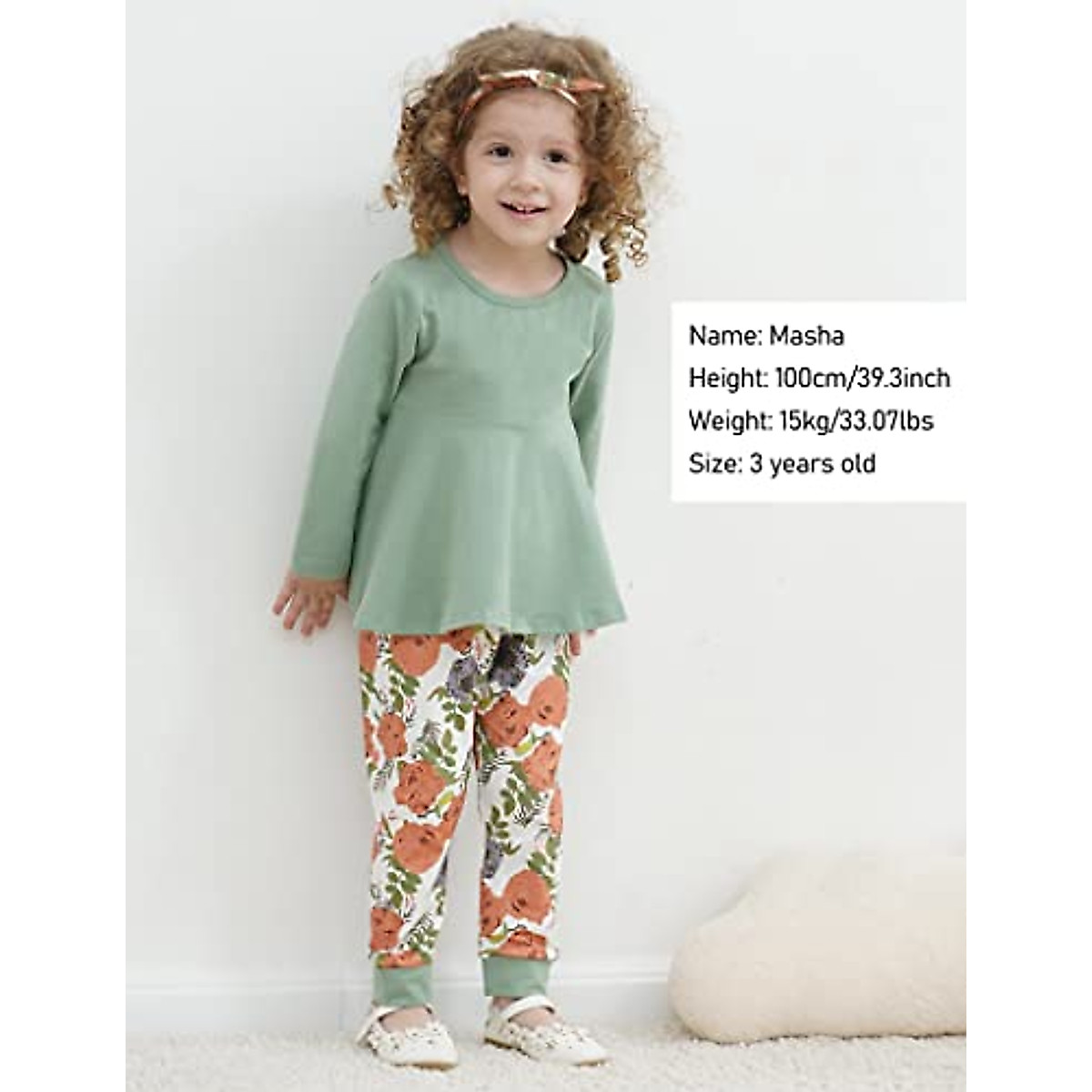 bilison Toddler Baby Girl Clothes Solid Color Ruffle Tops Floral Pants with Headband Outfit Set