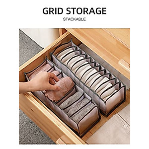 JOSEFA 3 PCS UNDERWEAR STORAGE ORGANIZER. Bra, Panties, Leggings Foldable Type Mesh Nylon Drawer or Closet. Convenient Save Space Storage Box Folding for Drawers (6/7/11 Grid, Gray).