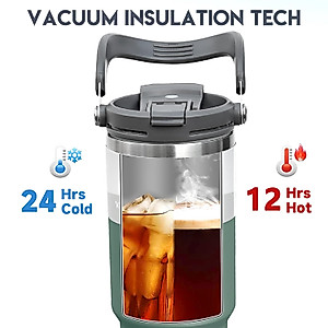 ZHZHLED 30 oz Tumbler with Handle, Vacuum Insulated Water Bottle with 2-in-1 Lid and Straw, Double Wall Stainless Steel Coffee Cup Travel Mug Leak Proof Flip, Cold for 12 Hours Iced for 24 Hours