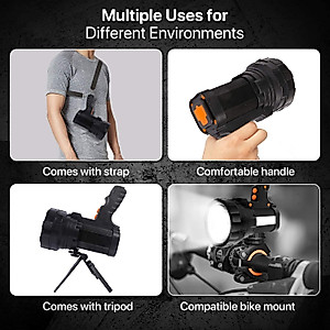 Rechargeable Spotlight, 10000 Lumens Led Spot Lights, Super Bright Handheld Flashlight with 10000mAh Power Bank&Warning Lamp, IP65 Waterproof Outdoor Searchlight Camping Hunting