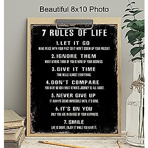 7 Rules Of Life Wall Art - Motivational Posters, 8x10 - Inspirational Gifts for Women, Men - Inspirational Wall Decor - Inspiring Positive Quotes Wall Decor - Home Office, Bedroom, Living Room