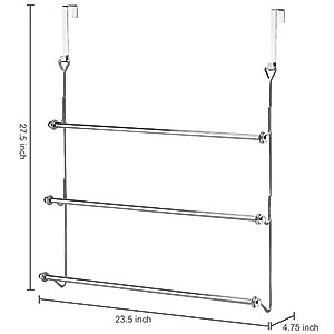 MyGift 3 Tier Silver Metal Over The Door Bathroom Towel Rack, Small Space Extra Storage Towel Bar Hanger