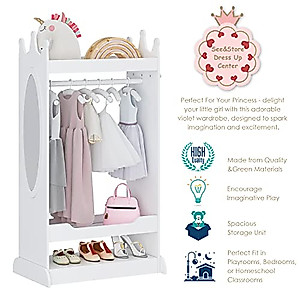 UTEX Kid’s See and Store Dress-up Center, Costume Closet for Kids, Open Hanging Armoire Closet,Pretend Storage Closet for Kids,Costume Storage Dresser (White)