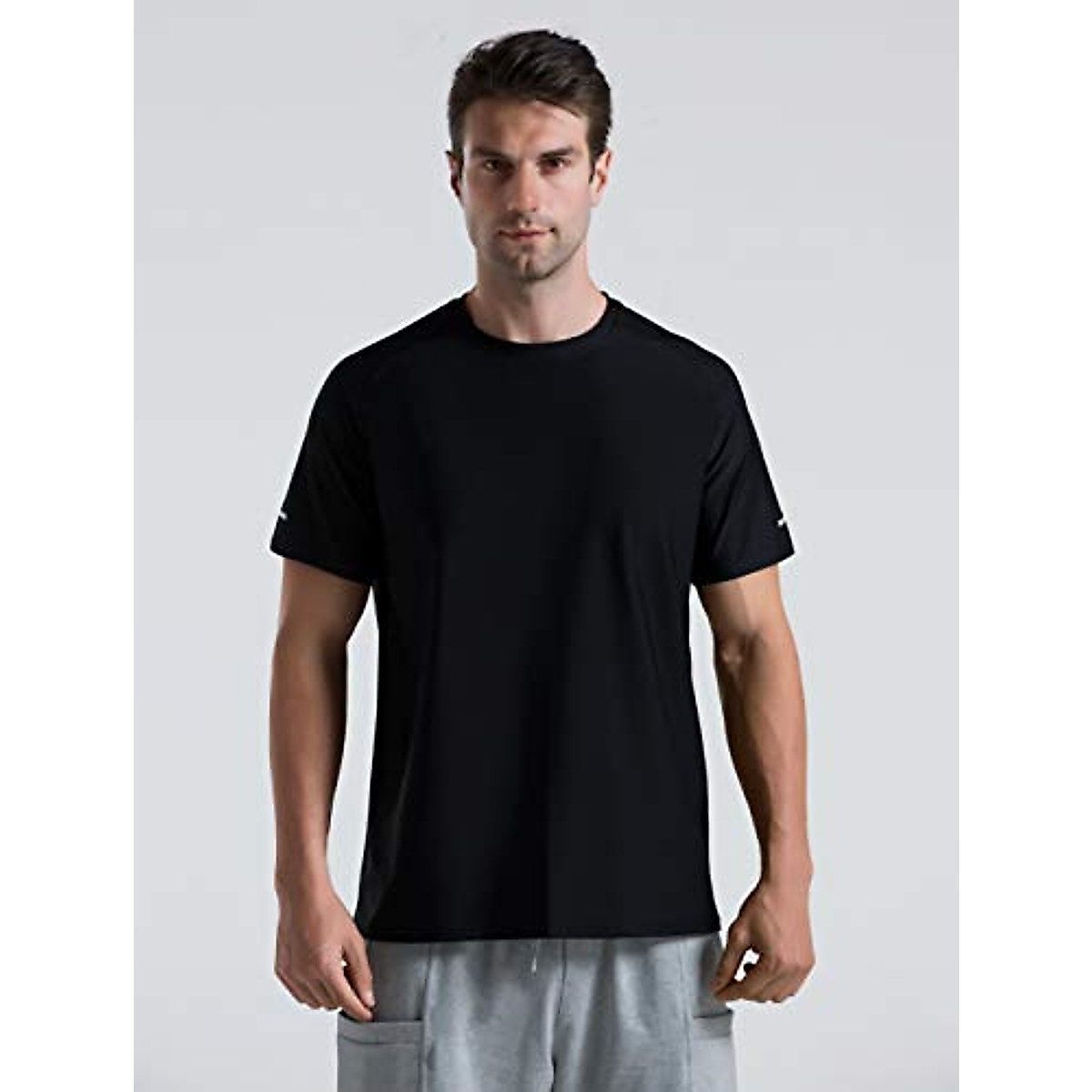 Men's Cooling Ice Silk Running Shirts Quick Dry Short Sleeve Athletic Gym T-Shirts UPF 50+ Outdoor Workout Tshirts Black