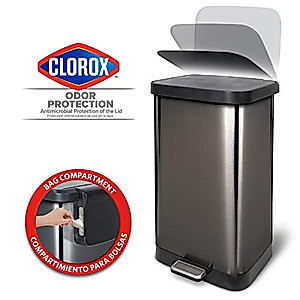 Glad 20 Gallon / 75.5 Liter Extra Capacity Stainless Steel Step Trash Can with CloroxTM Odor Protection, Pewter