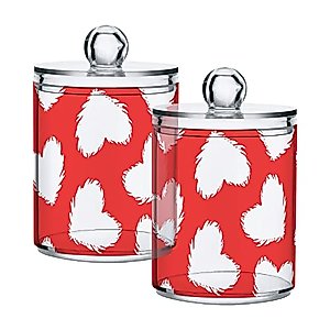 BOENLE 2 Pack Qtip Holder Organizer Dispenser Heart Valentines Bathroom Storage Canister Cotton Ball Holder Container for Cotton Swabs/Pads/Floss