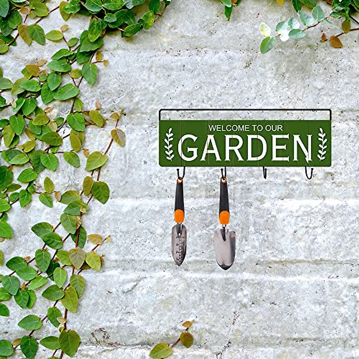 YY YEARCHY Garden Tool Rack Decorative Wall Mounted Storage Organizer Hanger Holder Stand (16.93"x10.04"x2.36", Green)