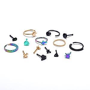 WASOLIE Stainless Steel Nose Rings Studs Piercing Jewelry Colorful Set Septum 20G For Women And Men Jewelry.
