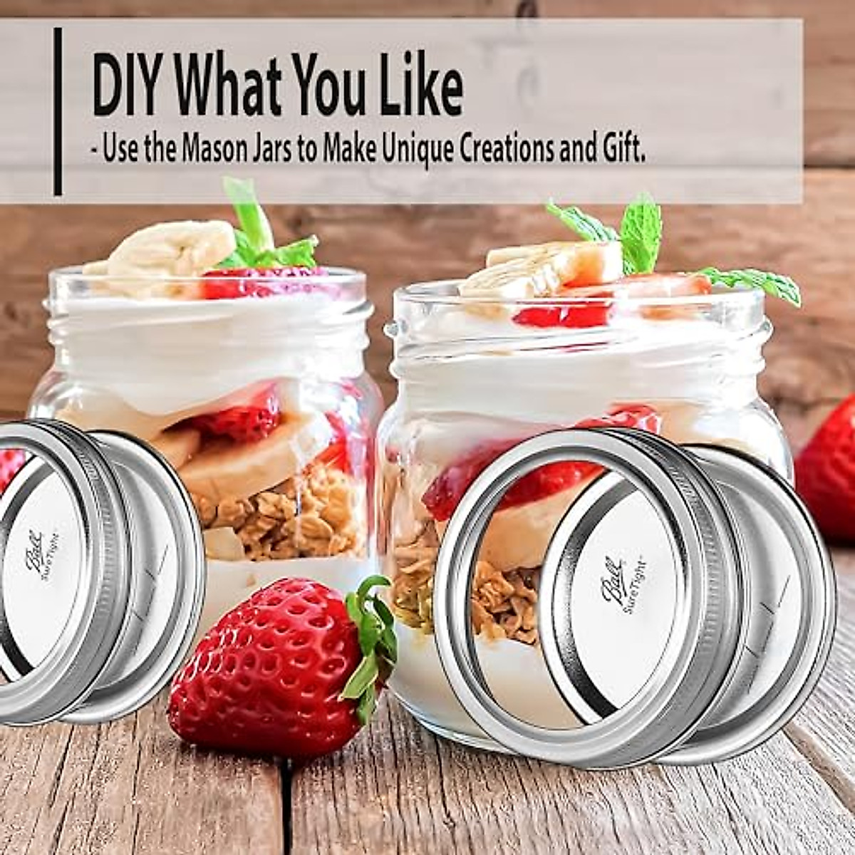 Regular Mouth Mason Jars 8 oz - (4 Pack) - Regular Mouth 8-Ounces Mason Jars With Ball Airtight lids and Bands - For Canning, Fermenting, Pickling, Freezing - Glass jar, Microwave & Dishwasher Safe