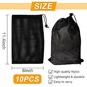 SBYURE 10Pcs Nylon Mesh Drawstring Bag,8 x 11.4 Inch Nylon Mesh Bags with Drawstrings Black Nylon Mesh Bags with Cord Lock Closure for Balls and Travel Laundry Bag