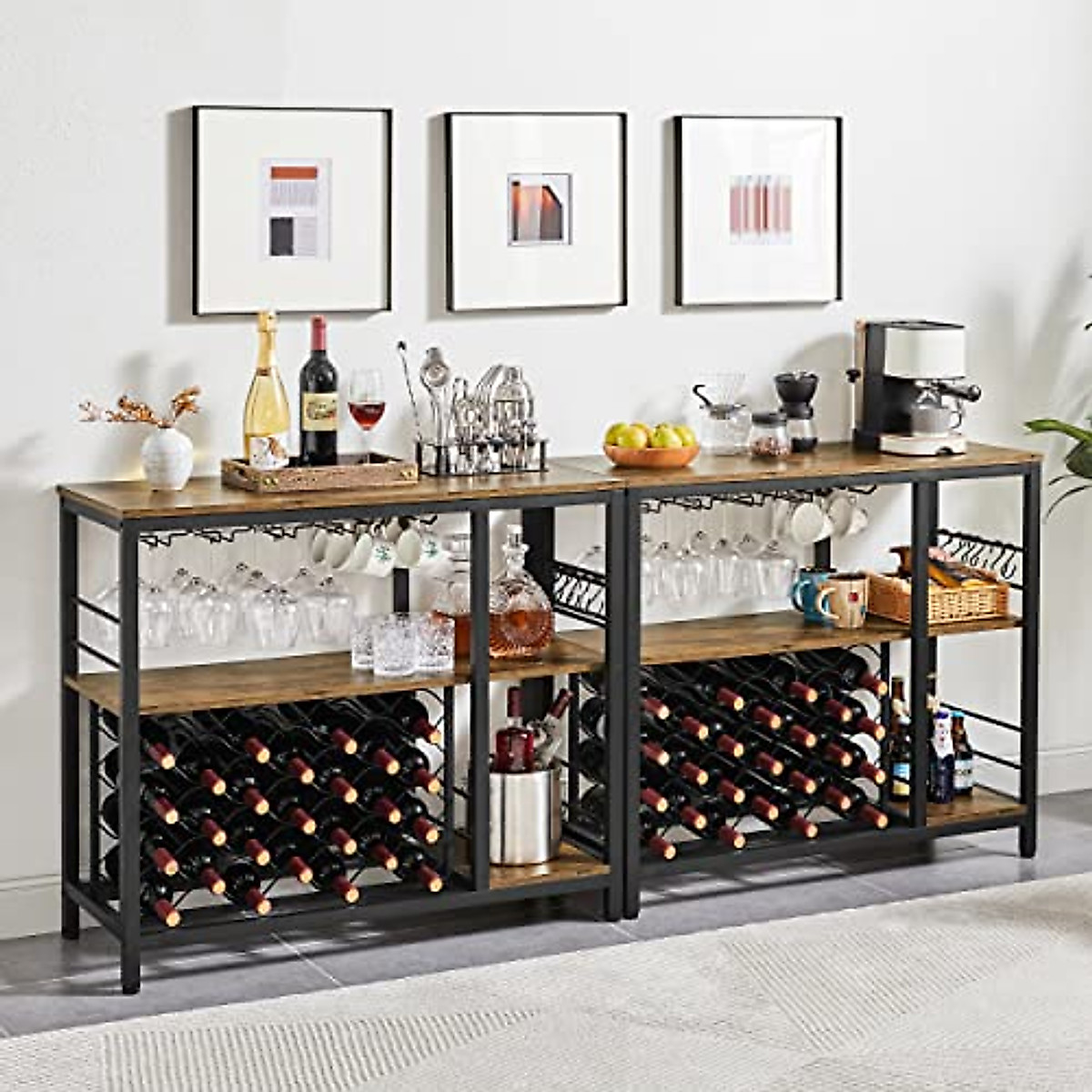 Topeakmart Kitchen Buffet Cabinet Sideboard Wine Bar Cabinet with Glasses Holder, Multi-Function Storage Cabinet for Liquor and Glasses, Coffee Bar Table for Dining Room Hallway Entrance, Rustic Brown