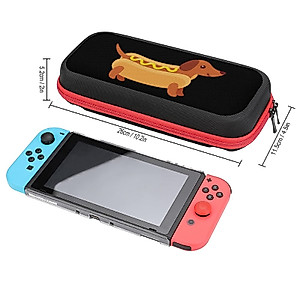Dachshund in Hot Dog Bun with Mustard Carrying Case Hard Shell Storage Tote Bag Holds 20 Game Card Bag for Nintendo Switch