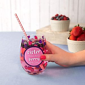 Pavilion Gift Company 18oz Sister You Are Berry Special-Raspberry Stemless Wine Glass, Pink