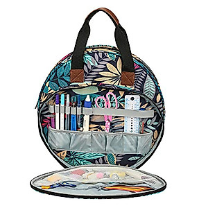 Embroidery Project Bag,Portable Travel Tote Carrying Bag for Crochet Hooks, Knitting Needles,Cross Stitch Tools Kits,Floss,Yarn Storage (Bag Only) (Blue Leaf)