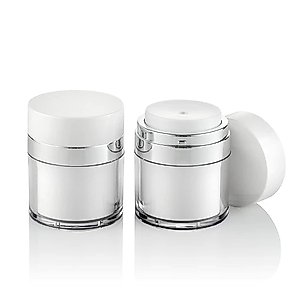 Furnido 2 Pack 1.7 oz Refillable Airless Pump Jars With Lid, Empty Acrylic Makeup Cosmetic Containers for Thick Moisturizer, Travel Lotion, Skincare, Cream,White