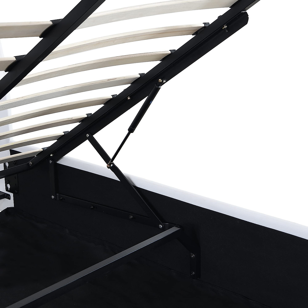 EMKK Lift Up Storage Platform Bed Frame Upholstered Queen Size beds with Upholstered Faux Leather Headboard Wooden Slat Support and Hydraulic Under Bed Storage