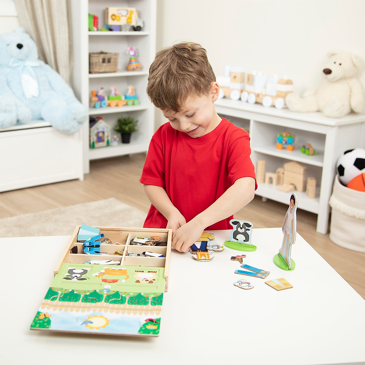 Melissa & Doug Occupations Magnetic Dress-Up Wooden Pretend Play Set (74 pcs) - Magnetic Dress-Up Dolls For Kids