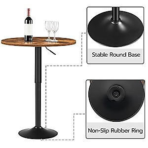 HOOBRO Bar Table, Height-Adjustable Round Pub Table 27-35.4 Inches, Cocktail Table with Base, Modern Style, Suitable for Living Room, Dining Room, Bistro, Rustic Brown BF58BT01G1