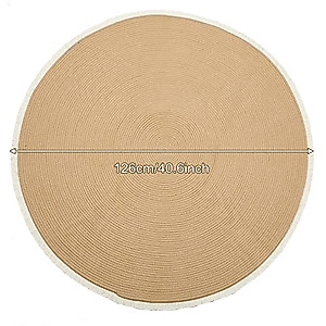 LOVSTORAGE Round Straw Floor Meditation Cushion, Hand Woven Jute Braided Rug Yoga Mat 120cm Natural Fiber Round Collection Round Natural Handmade Reversible Area Rugs for Living Room, Kitchen