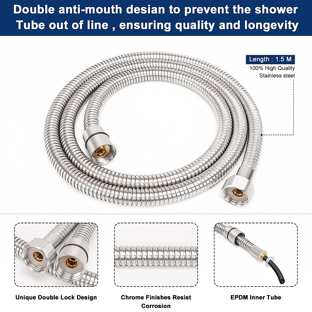 NearMoon Brass Hand Held Shower Head, Luxury High Pressure Showerhead Kit with Wall Connector and Hose Set, for Bathroom Showering System Contemporary Square Style (Brushed Nickel)