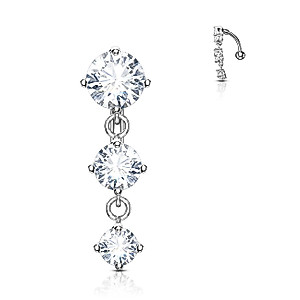 Forbidden Body Jewelry Surgical Steel Sexy Dangle Reverse Mount Triple CZ Vertical Drop Belly Ring