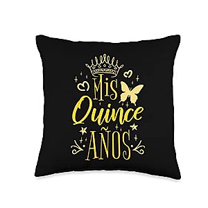 15 Birthday Quinceanera Gifts Sweet 15 Mexican Birthday Party Quinceanera Mis Quince Años Throw Pillow, 16x16, Multicolor