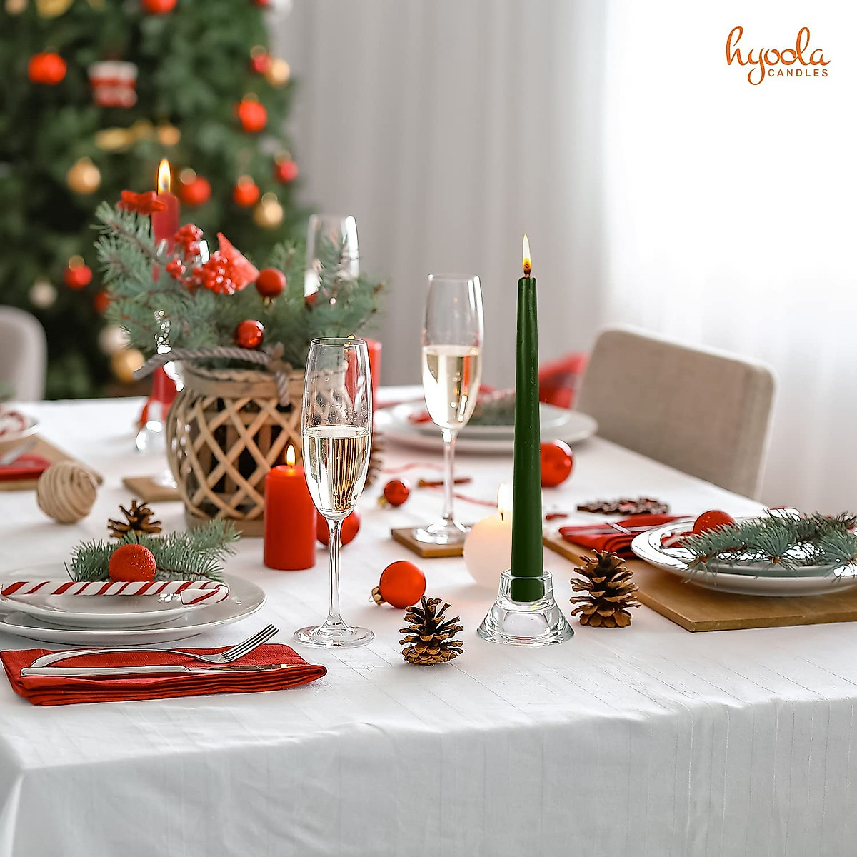 Hyoola Christmas Candles - Green and Red Taper Candles 12 Inch Dripless, 12 Pack Unscented Holiday Candles - European Made