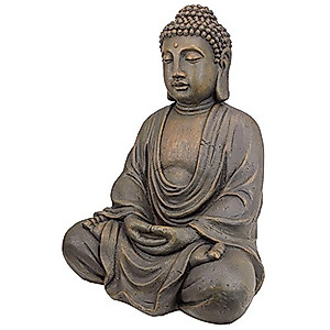 Design Toscano AL1614 Meditative Buddha of the Grand Temple Garden Statue, Medium 26 Inch, Dark Stone