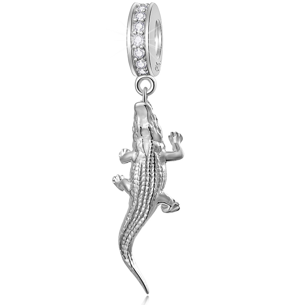 Reptiles Alligator Pendant Charms, fits Pandora Animal Bracelet Necklace, 925 Sterling Silver Crocodile Charm Dangle Beads, Gift for Birthday/Friend/Men/Zoologist