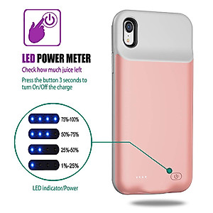 Battery Case for iPhone XR, 7000mAh Slim Portable Rechargeable Smart Protective Battery Pack Cover Power Bank Charging Case Compatible with iPhone XR (6.1 inch) Extended Battery Charger Case (Pink)