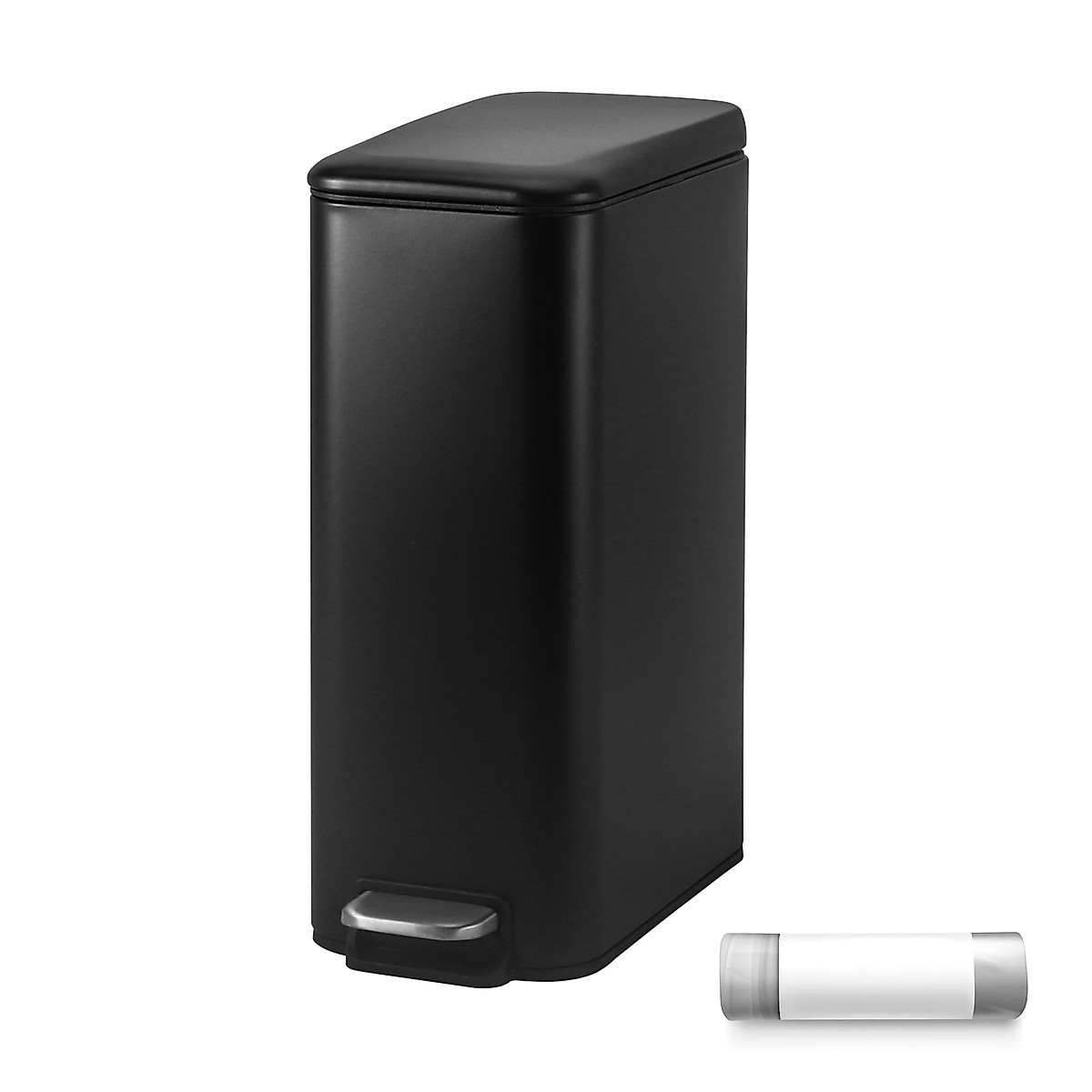 EmoH Small Bathroom Trash Can with Soft Close Lid, Step Pedal, 8 Liter / 2.1 Gallon Stainless Steel Garbage Can with Removable Inner Bucket, for Dorm Room,Bedroom, Home Office, Toilet, RV(Black)