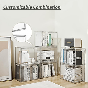 LXLXXL Cube Storage Organizer Acrylic Book Case Display Case Box Stackable Book Storage Containers With Magnetic Door Clear Plastic Portable Book Organizer For Living Room Bedroom 1 Pack