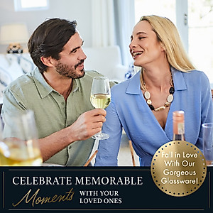 White Wine Glasses Set of 4 - Hand Blown Crystal Wine Glasses - Modern Long Stem Wine Glasses - Tall Chardonnay Wine Glasses with Stem For Wedding, Christmas, Wine Tasting, Wine Lovers - 18 oz, Clear