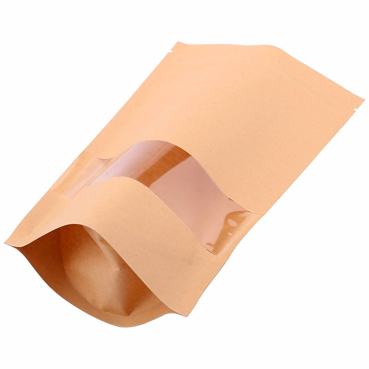 Katfort Zip Lock Pouch Bags 100pcs, 8.7''×5.5'' Resealable Bags for Small Business, Kraft Paper Bags with Window, Cookie Bags with Seal for Small Business, Family, Company