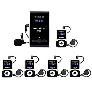Retekess T130 Tour Guide System Rechargeable, Church Translation System, Translation Kit, Simple Basic, Clear Sound Quality, Translation Device for Church, Interpret (1 Transmitter 5 Receivers)