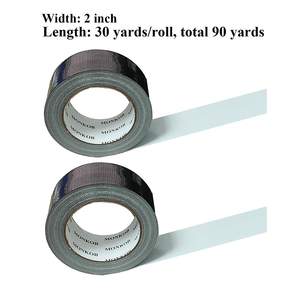 MONKOB Black Duct Tape 2 inches x 30 Yards 2 Pack No Residue, Strong, Flexible, Waterproof, Black Heavy Duty Duct Tape Variety Pack