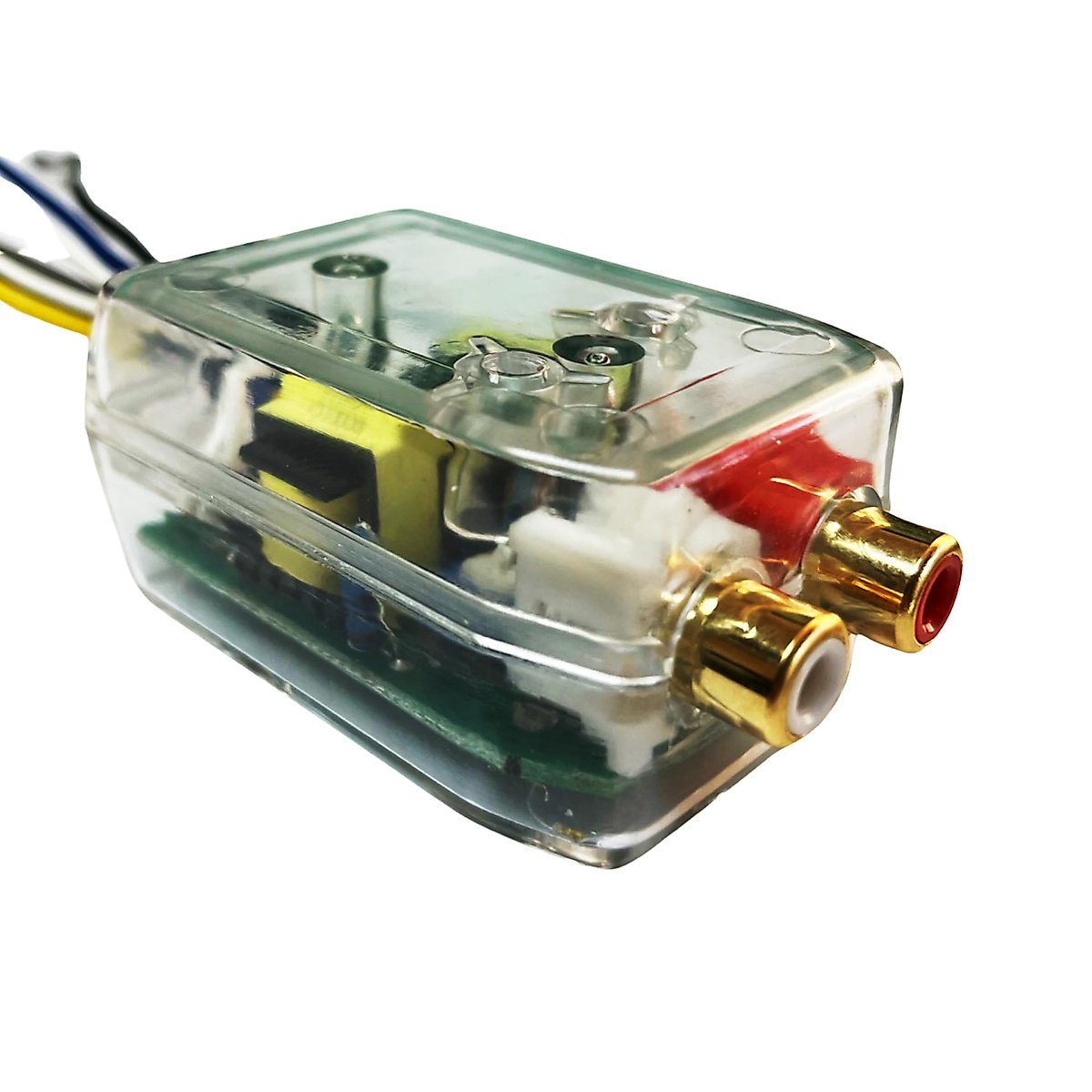 12VMAX ELECTRONICS High to Low Converter Compact Transparent 2 Channel High Level Speaker Signal to Low Level RCA Adapter High to Low Output Adjustable Lineout Converter with Remote Turn-on