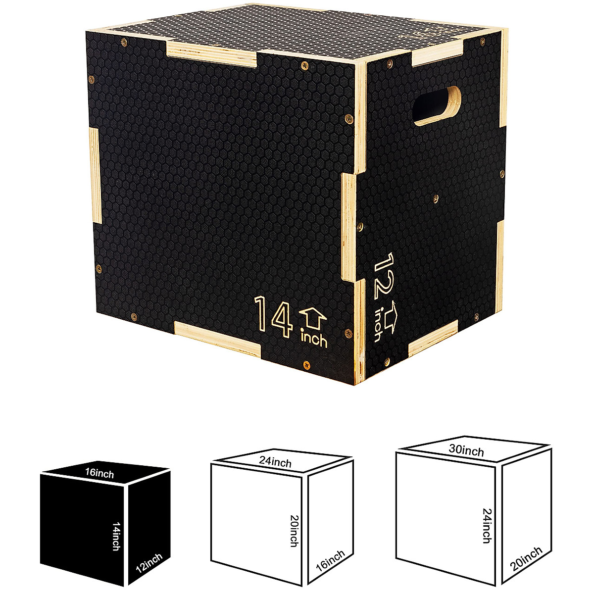 Fitvids 3 in 1 Non-Slip Wooden Plyo Box Plyometric Box Jumping Exercise, 12x14x16 Inches, Black