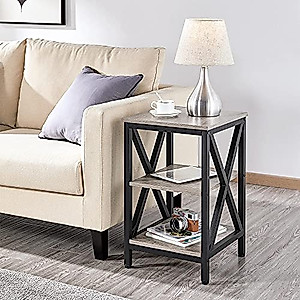 Yaheetech Industrial End Tables, 3-Tier Side Tables with Storage Shelves for Living Room, X Design Sofa Tables, Strong Metal Frame, Easy Assembly, Gray