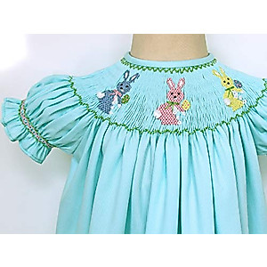 Carouselwear Easter Bunny Girls Smocked Bishop Dress Mint Green 3m Months