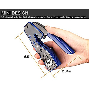RJ45 Crimp Tool All-in-one Ethernet Crimping Tool Stripper Cutter for Pass Through Cat5 Cat6 Connectors with Cable Tester and Cat6 UTP and Shield Connectors and Black Cable Tie