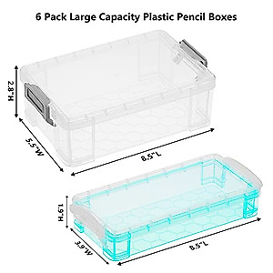 LABUK 5 Pack Plastic Pencil Boxes, Mixed Size Storage Boxes with Lids Stackable Clear Organizer Containers for Stationery Toys Crafts Storage, School Office Supplies