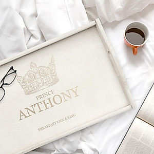 Maverton Breakfast Tray Table for Man - Personalized Bed Tray for Birthday - Laptop Table with Foldable Legs - Customized Serving Tray with Handles- for him - Wooden Tray for dad - Prince