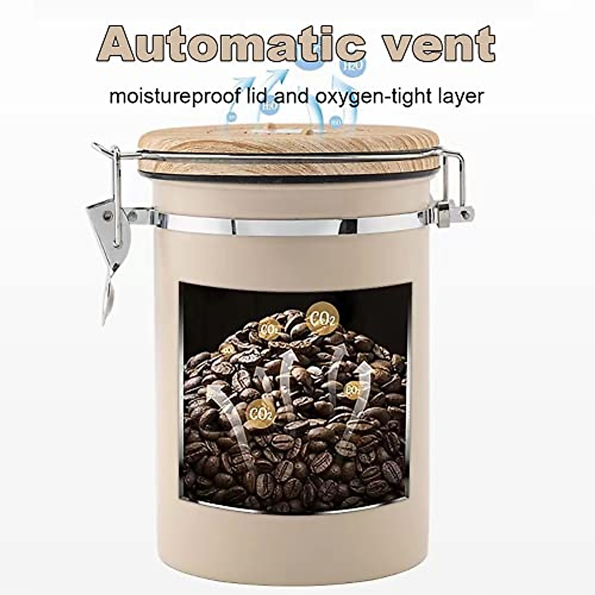 Livefunni Stainless Steel Airtight Coffee Canister with Date Tracker and Scoop, Vacuum Sealed Bean Coffee Storage Container Large Kitchen Food Storage Can 1.8L for Tea Grounds Flour Cereal Bean Sugar (Green)