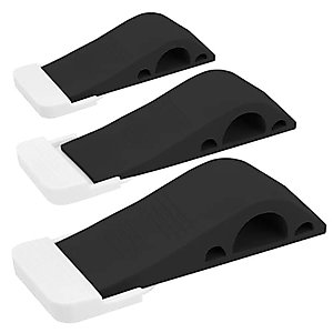 Wundermax Door Stoppers - Pack of 3 Rubber Door Wedge for Carpet, Hardwood, Concrete and Tile - Home Improvement Accessories - Black