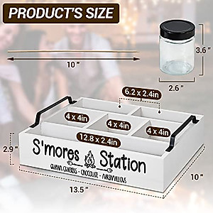 Unistyle S'Mores Station Box S'Mores Bar Holder S'Mores Tray Station for Smores Kit,S'mores Caddy Organizer for Tabletop with Glass Jar and Sticks Camping BBQ Gift