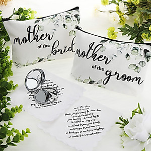 Coume 6 Pack Mother of the Groom Mother of the Bride Cosmetic Bag Wedding Gifts Mother of Bride and Groom Makeup Mirror Mom Handkerchief for Mother and Mom in Law for Engagement Favor (Leaves)